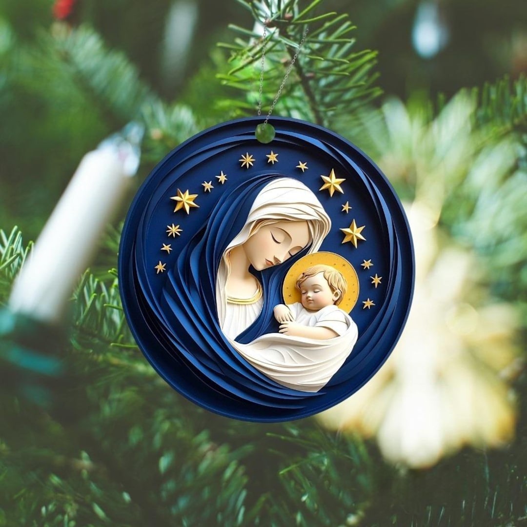 Mother Mary and Baby Jesus, Nativity Christmas Ornament, Christian ...