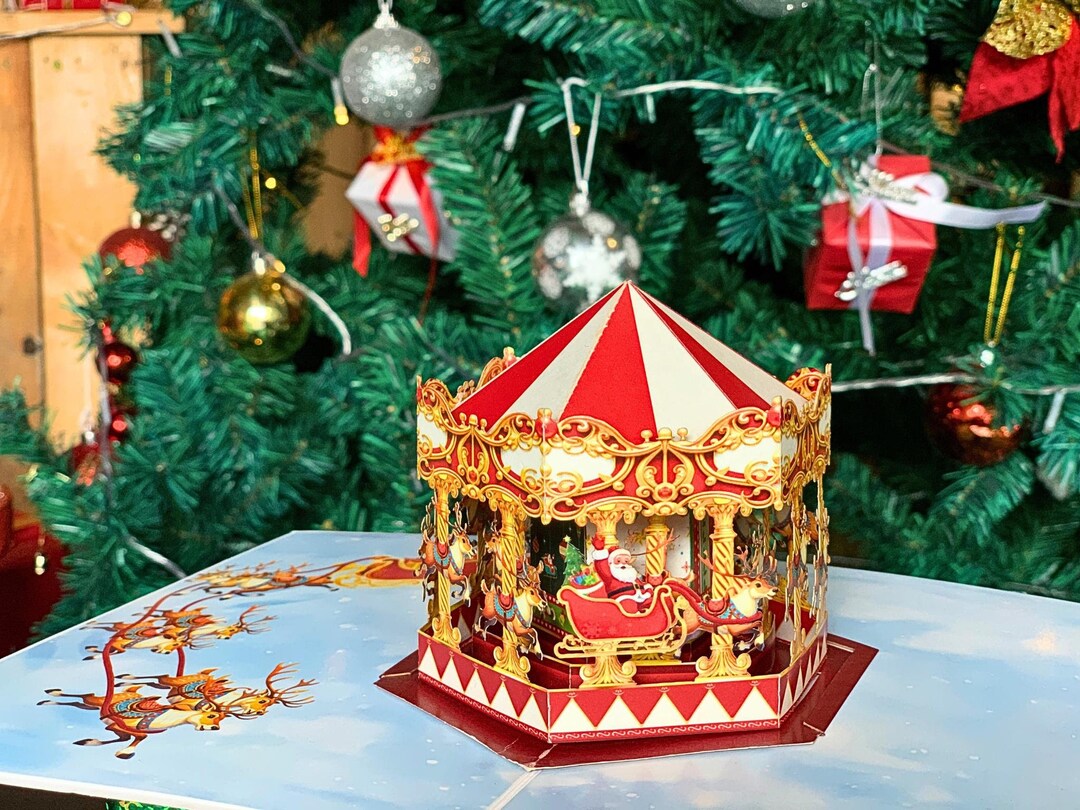 Pop up Christmas Cards, 3D Merry Go Round Carousel Christmas Pop up ...