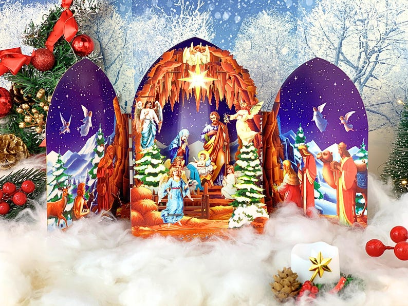 Nativity Scene Christmas Card, Religious Christmas Pop up Card 3D Pop ...