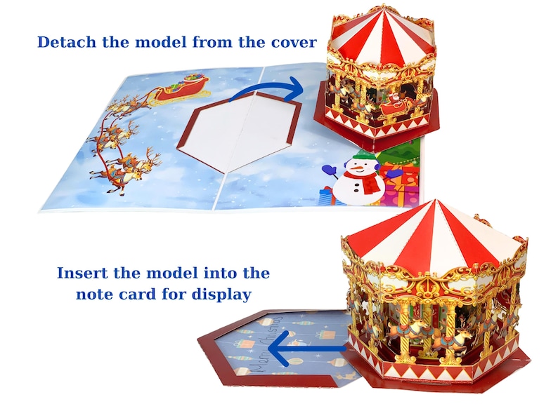 Pop up Christmas Cards, 3D Merry Go Round Carousel Christmas Pop up ...