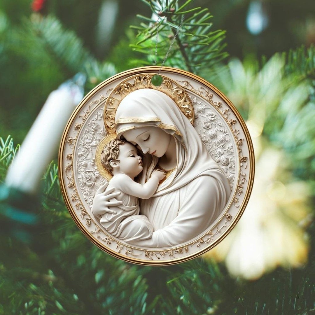 Nativity Christmas Ornament, Mother Mary and Baby Jesus, Christian ...