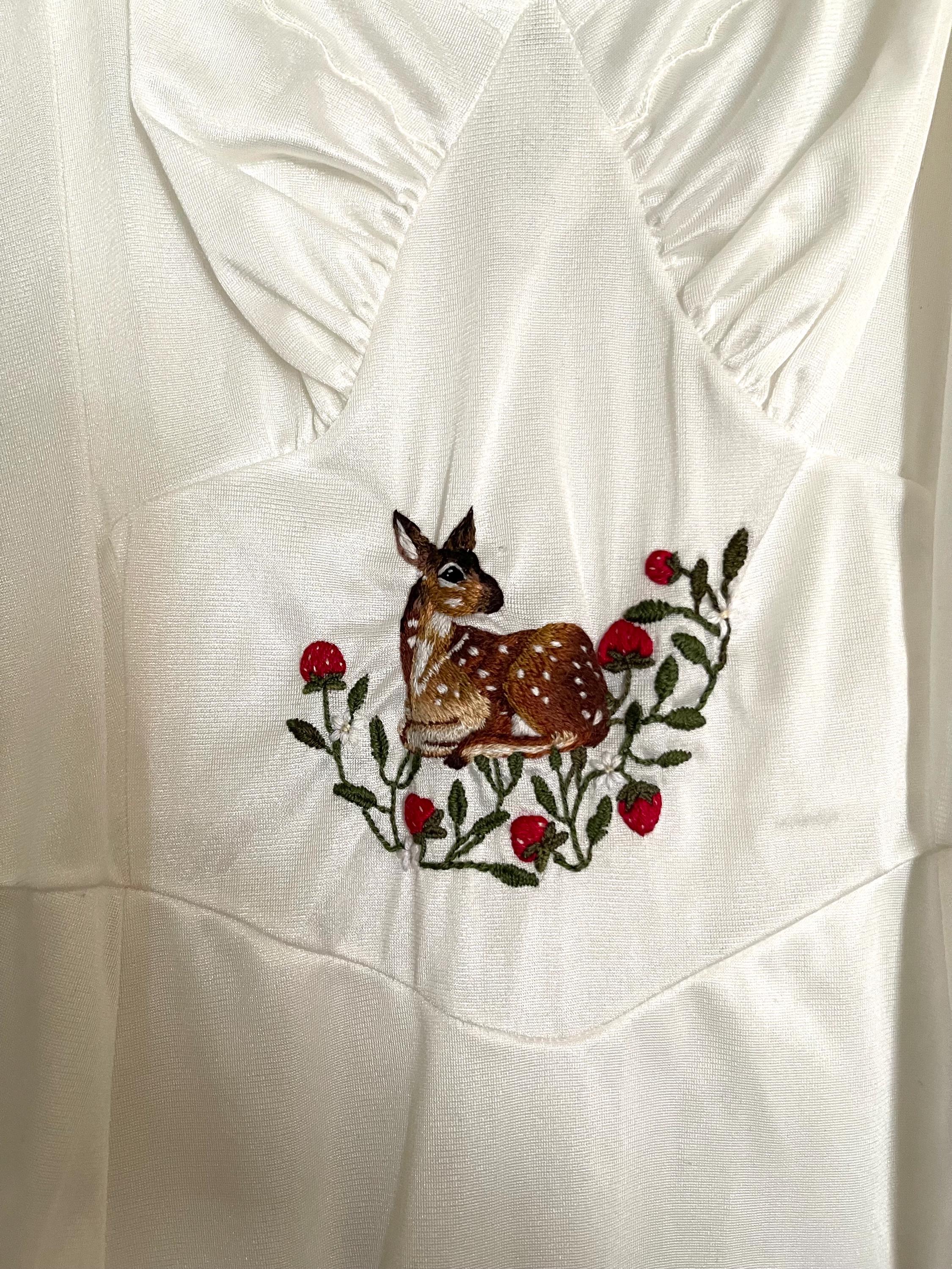 Hand Embroidered Nightgown, Fawn and Floral Details, Silk Dress - Etsy