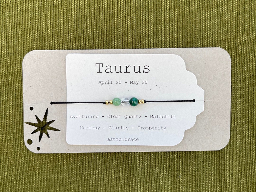 Taurus Zodiac Sign Minimalist Bracelet. Clear Quartz, Malachite ...