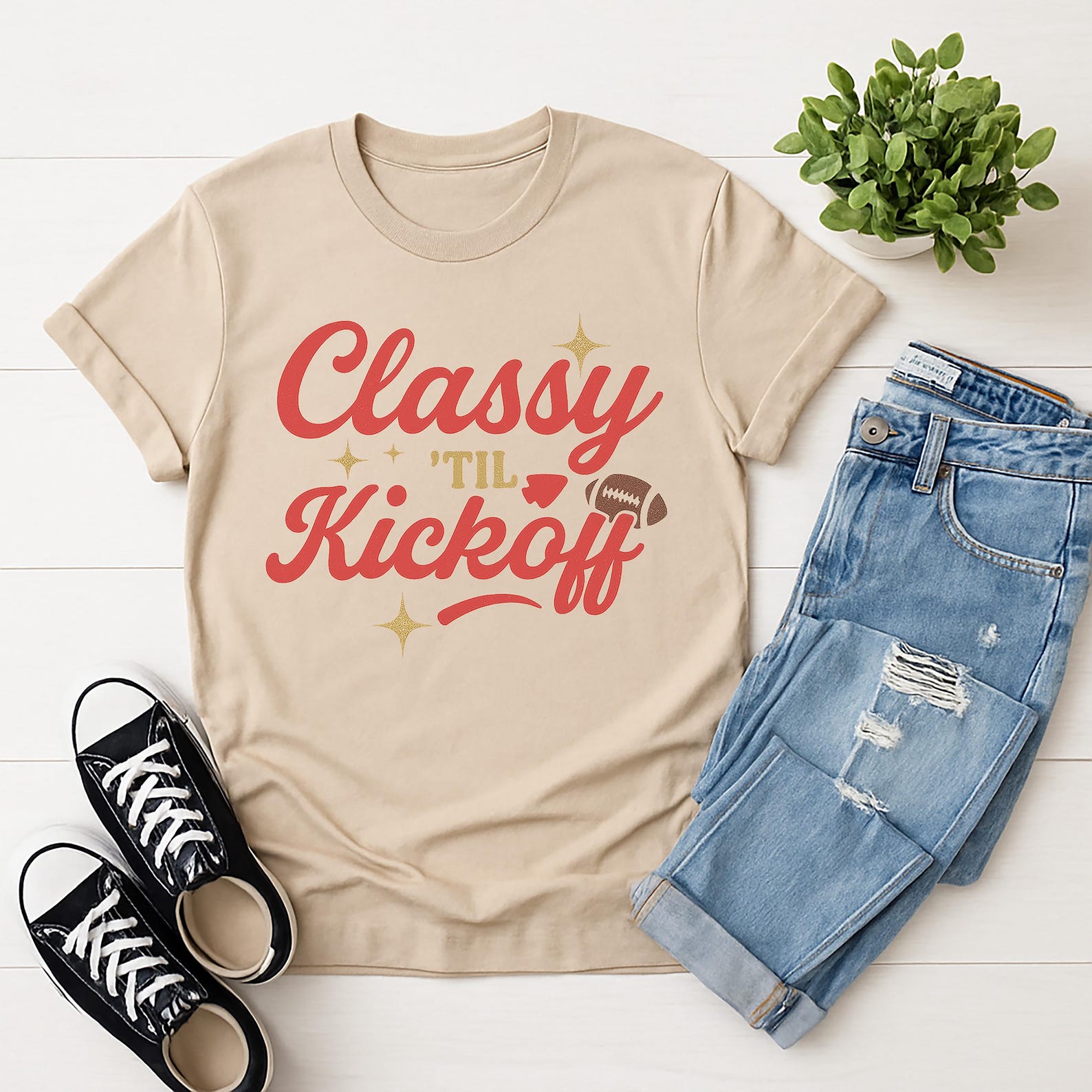 Classy ’til Kickoff Football Shirt – Game Day Graphic Tee – Cute Women ...