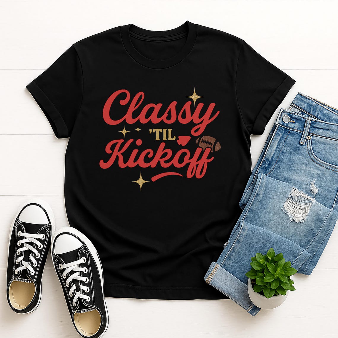 Classy ’til Kickoff Football Shirt – Game Day Graphic Tee – Cute Women ...