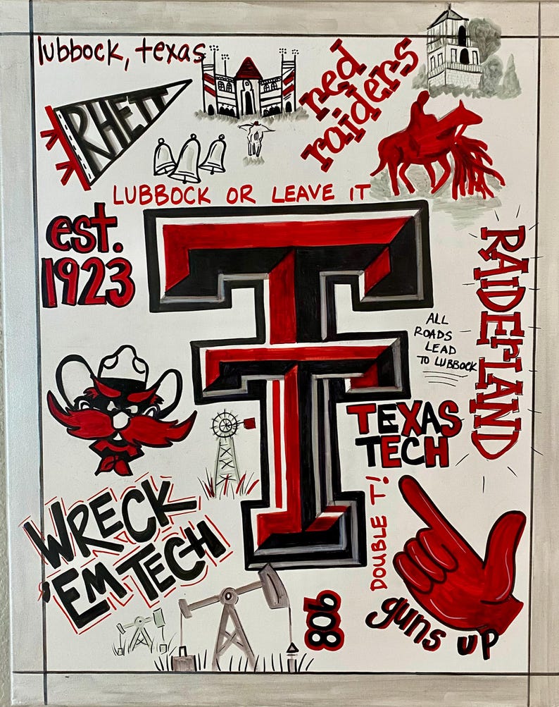 Texas Tech 24x30 Hand-painted College Canvas/ Dorm Decor and Graduation ...