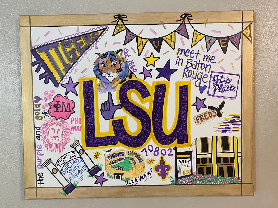 LSU 24x30 Hand-painted College Canvas/ Dorm Decor and Graduation- Fully ...