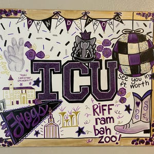 24x30 TCU Hand-painted College Canvas/ Dorm Decor and Graduation- Fully ...