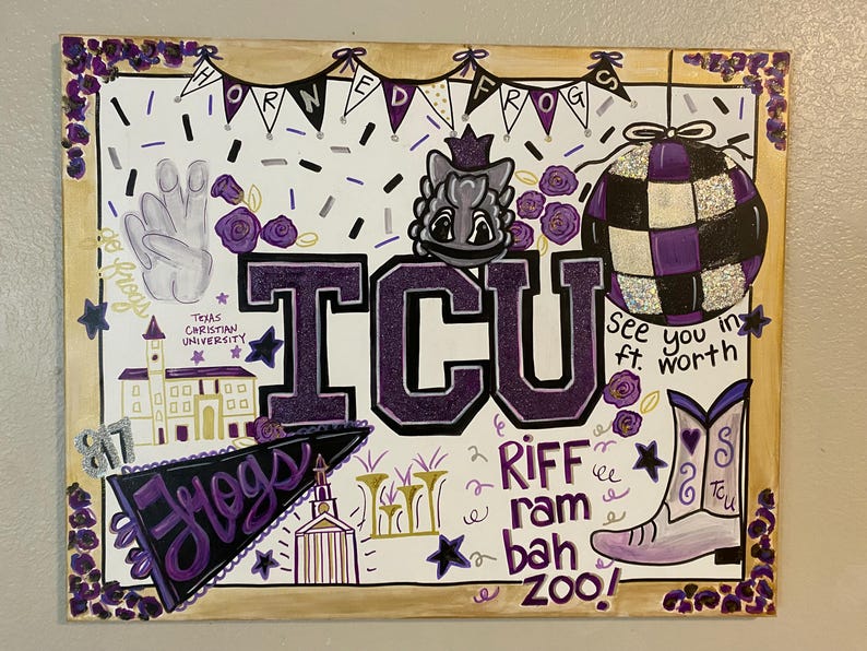 24x30 TCU Hand-painted College Canvas/ Dorm Decor and Graduation- Fully ...