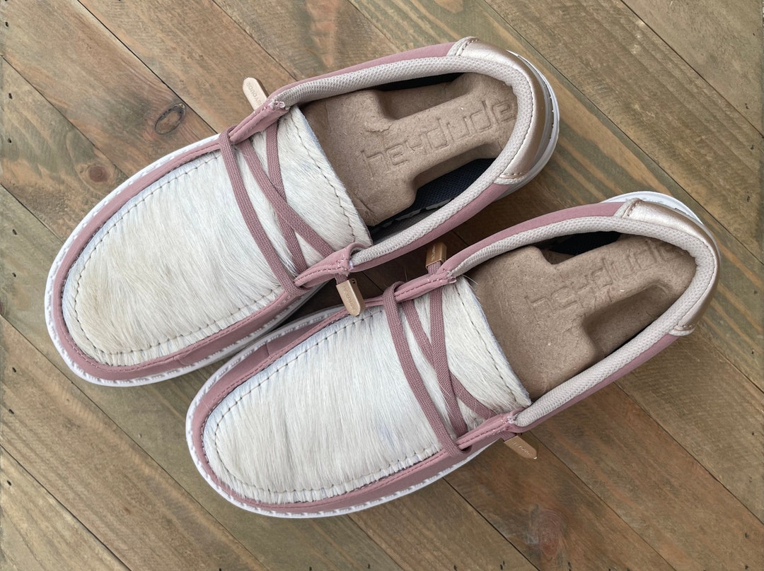 Custom Cowhide Hey Dude Shoes (blonde and Pink Size 6) - Etsy