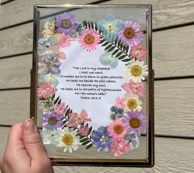 Pressed Flower Art | Floral Psalm 23 Bible Verse | Botanical Christian ...