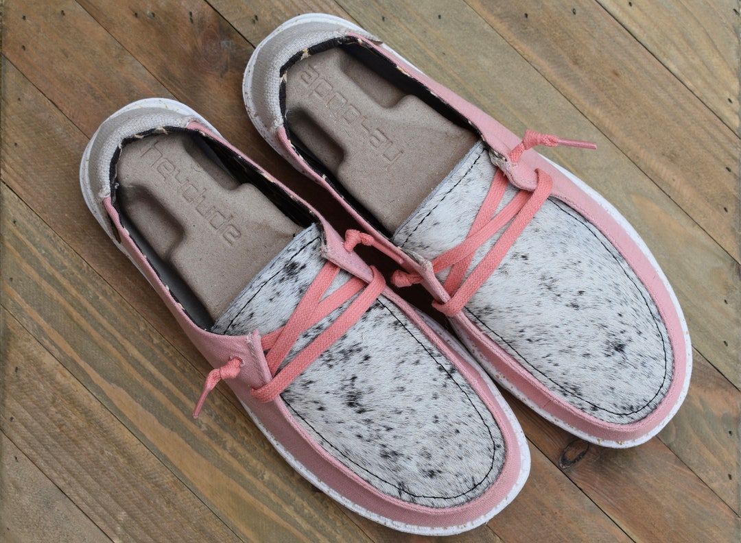Custom Cowhide Hey Dude Shoes (pink Guava and Salt and Pepper Size 9 ...