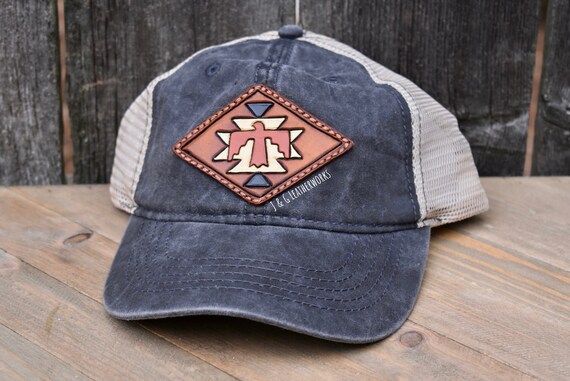 Aztec Thunderbird Tooled Leather Patch Baseball Cap | Etsy