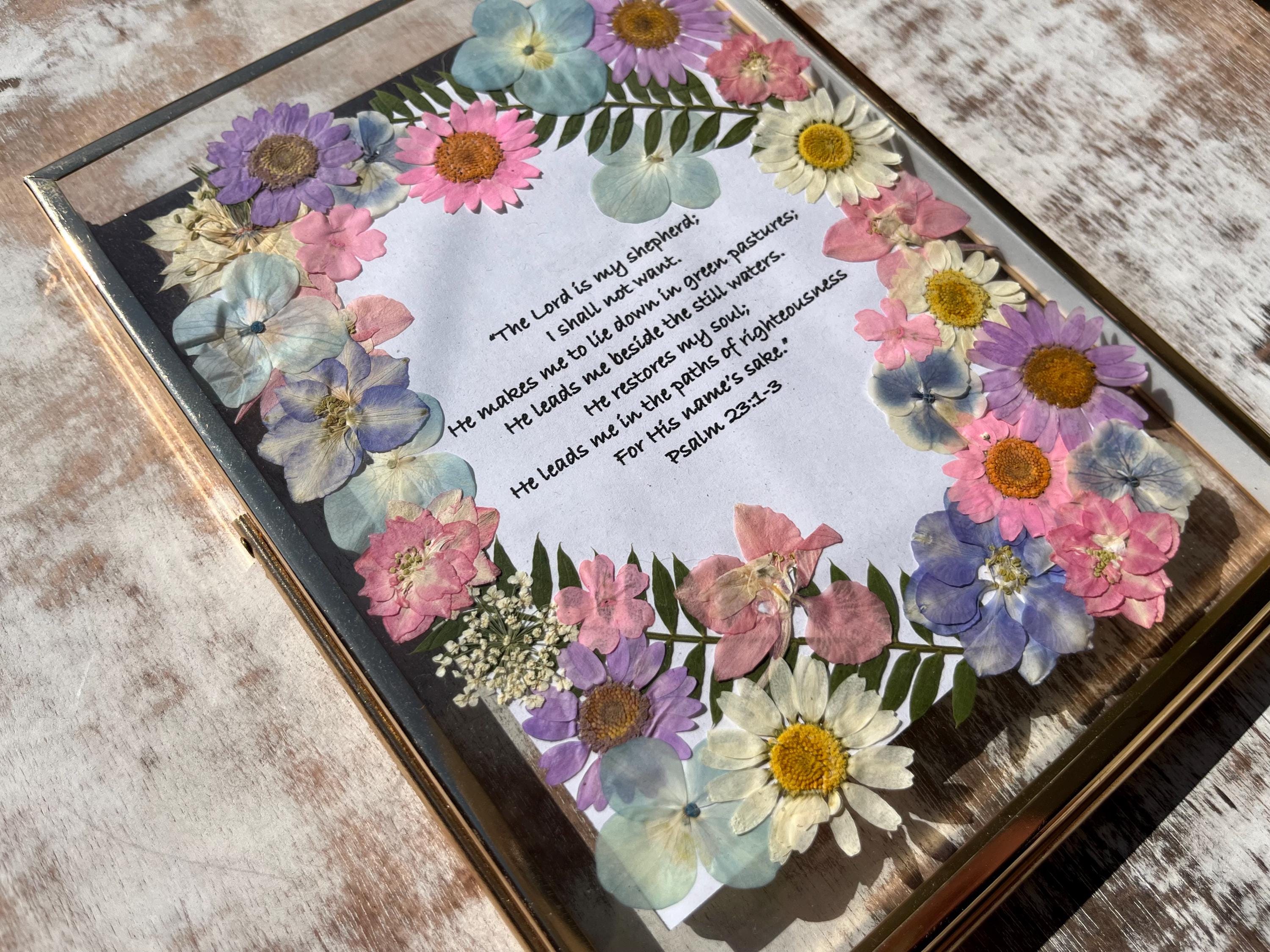 Pressed Flower Art | Floral Psalm 23 Bible Verse | Botanical Christian ...