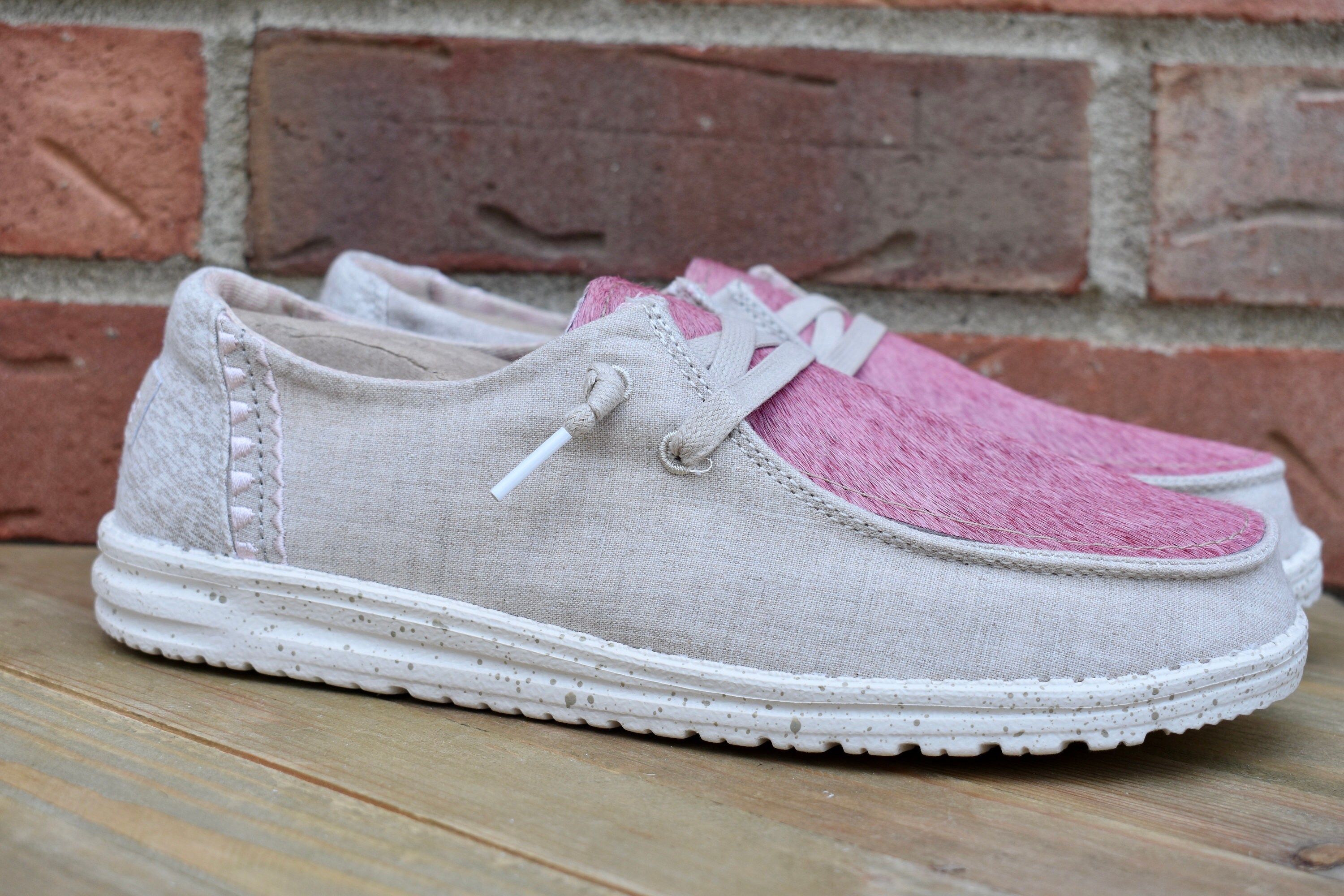 Custom Cowhide Hey Dude Shoes (pink and Beige Size 8) - Etsy