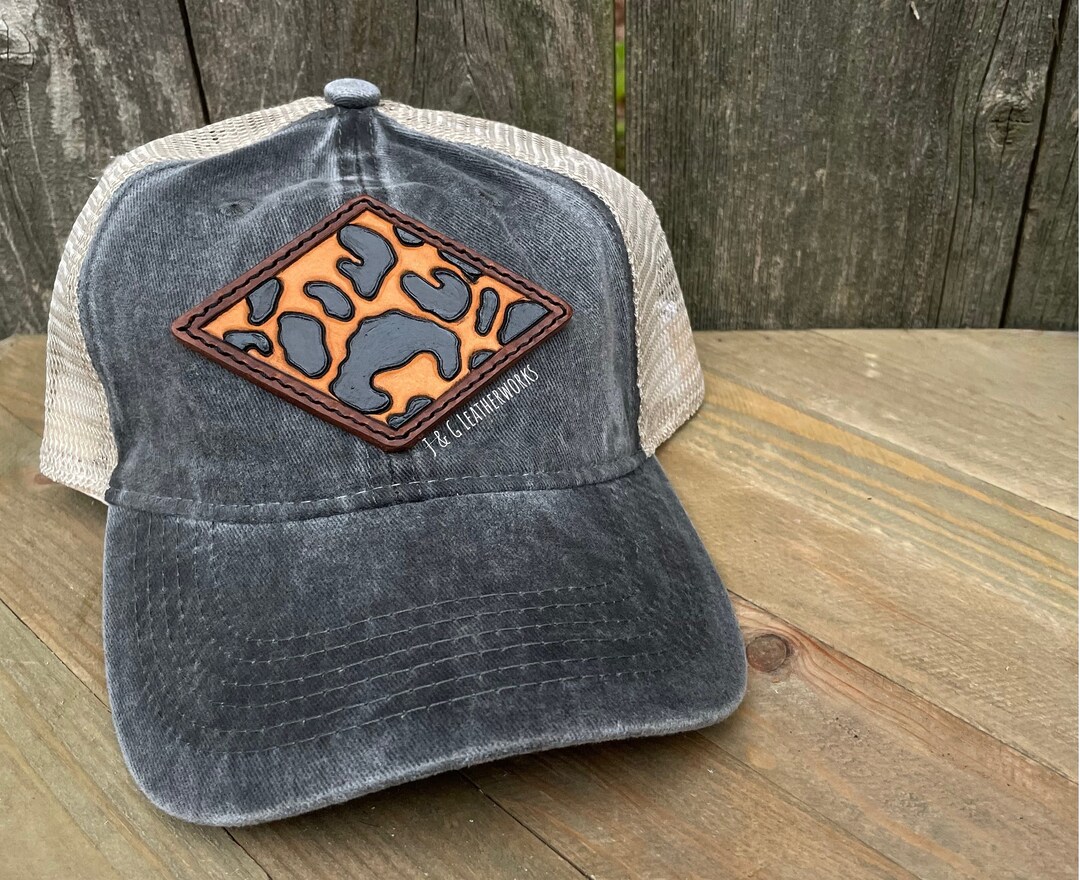 Leopard Print Tooled Leather Patch Baseball Cap - Etsy