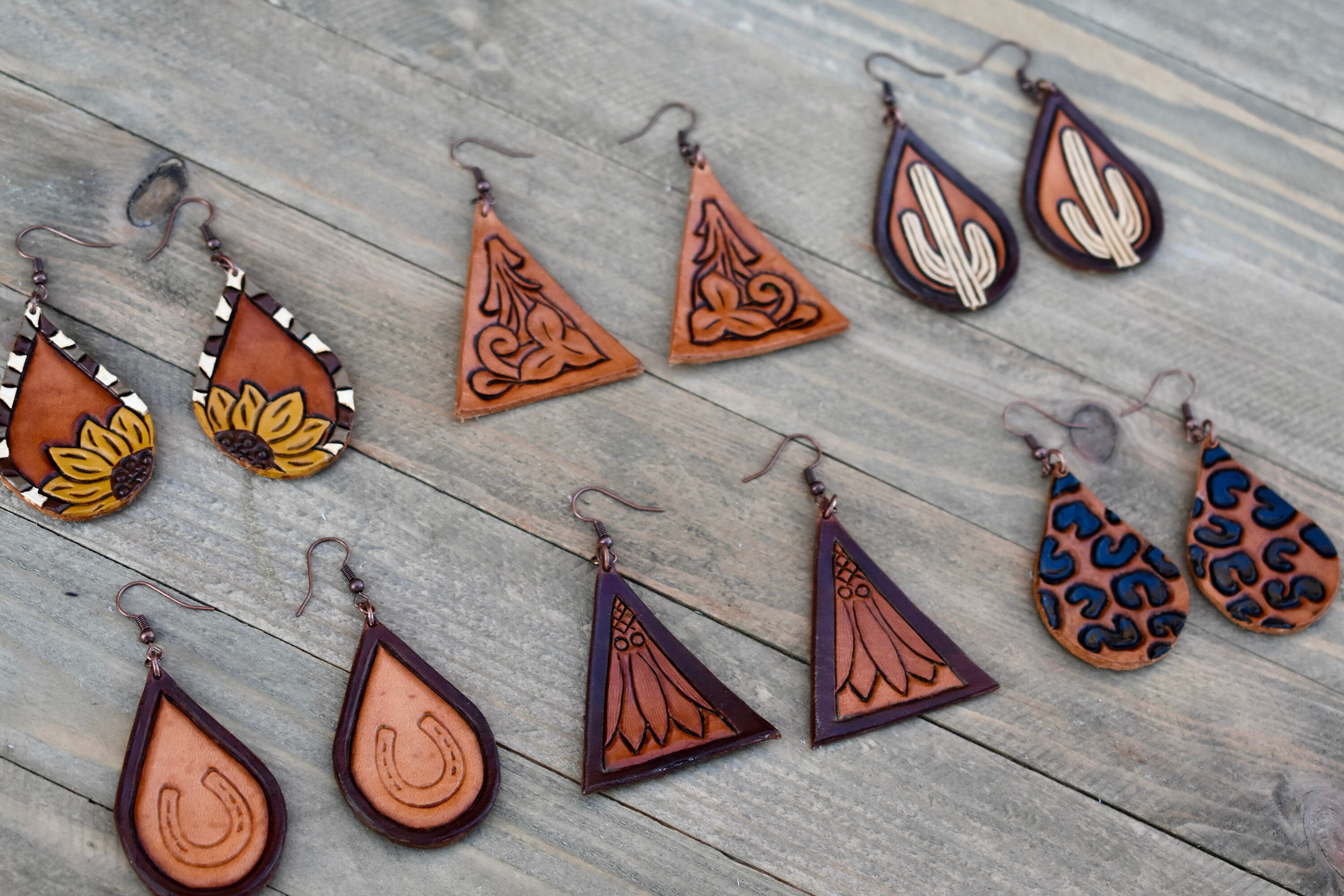 Custom Rustic Patterned Tooled Leather Earrings | Etsy