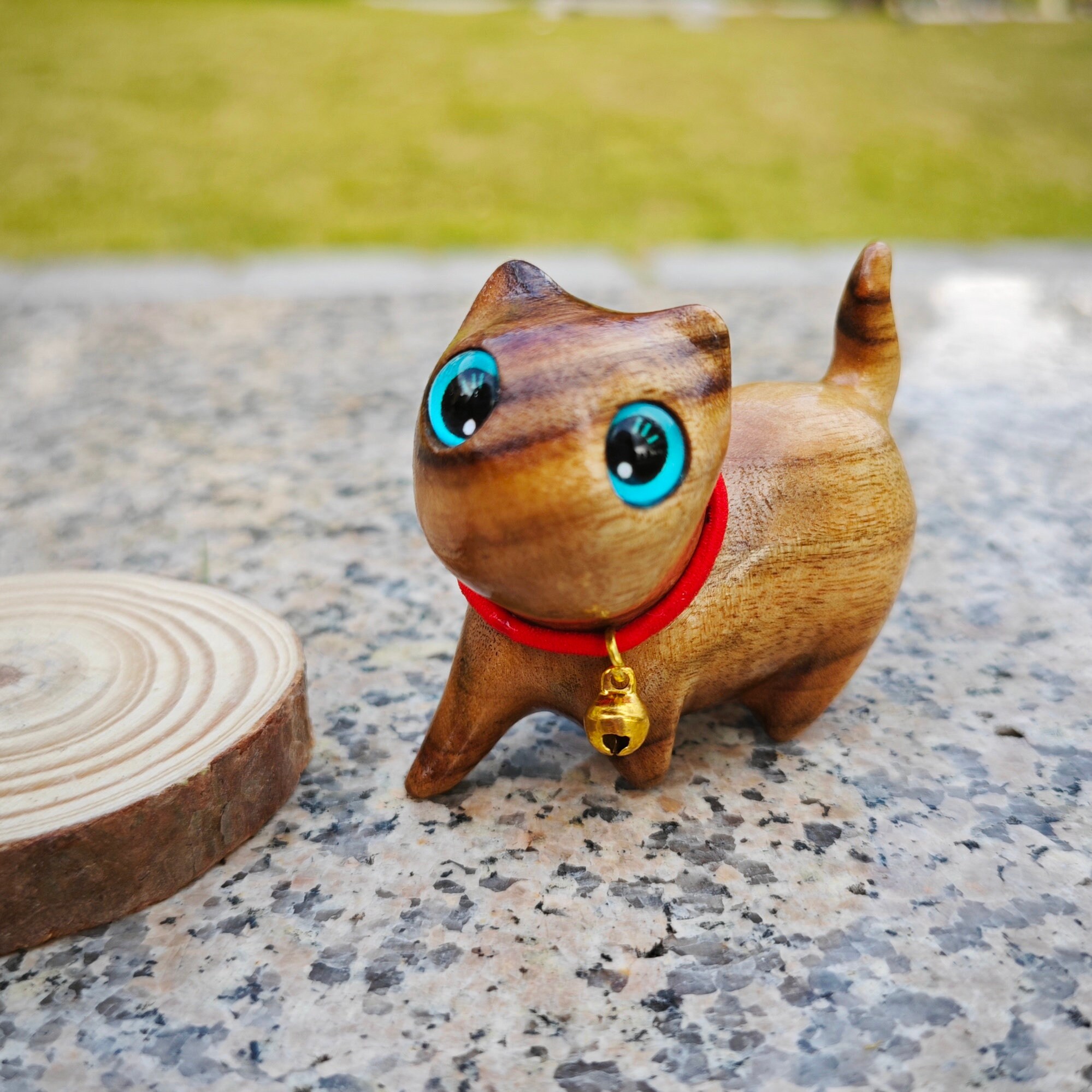 Kawaii Wooden Cat Statue,cute Cat Sculpture,wooden Cat Statue,desk ...