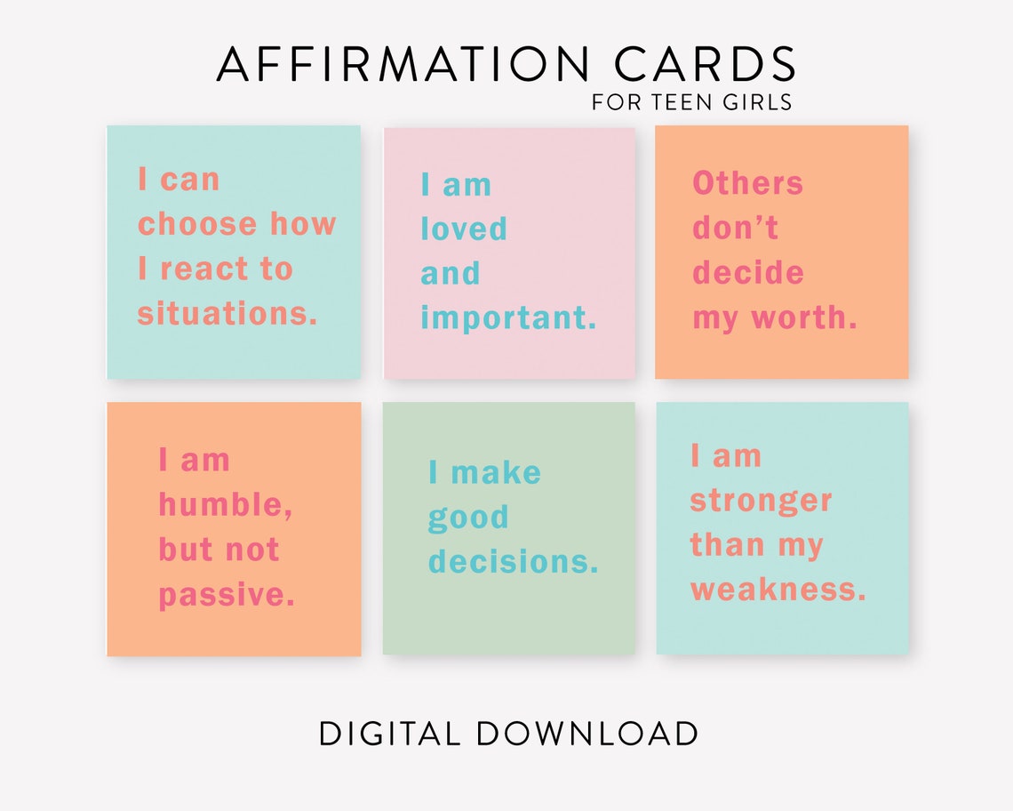 Teen Girls Positive Affirmation Cards / Set of 24 Printable Cards ...