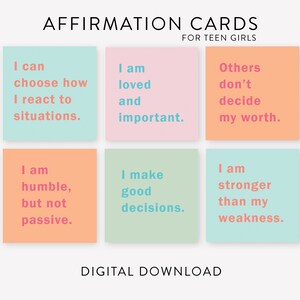 Teen Girls Positive Affirmation Cards / Set of 24 Printable Cards ...