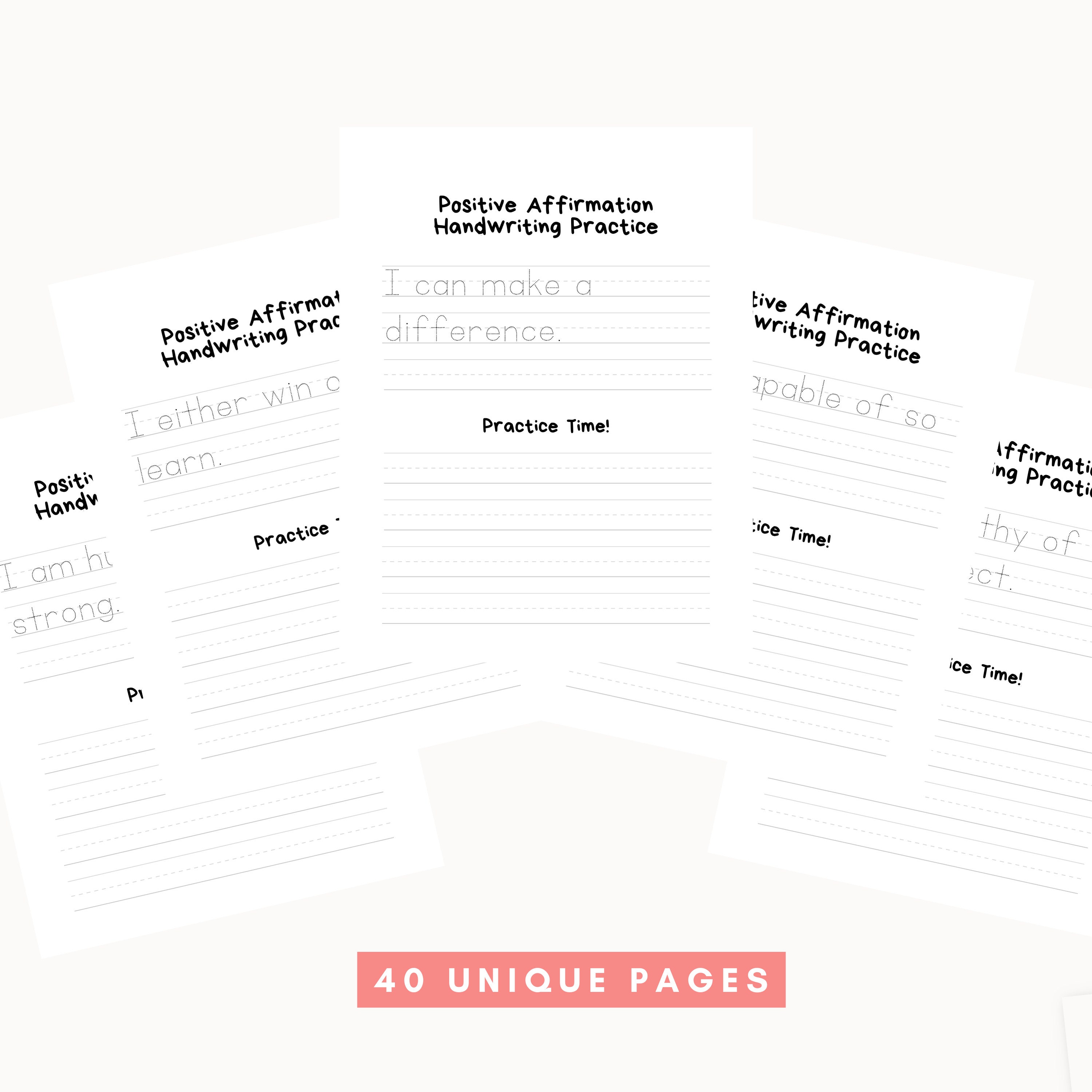 Positive Affirmations Practice Handwriting Sheets / DIGITAL DOWNLOAD ...
