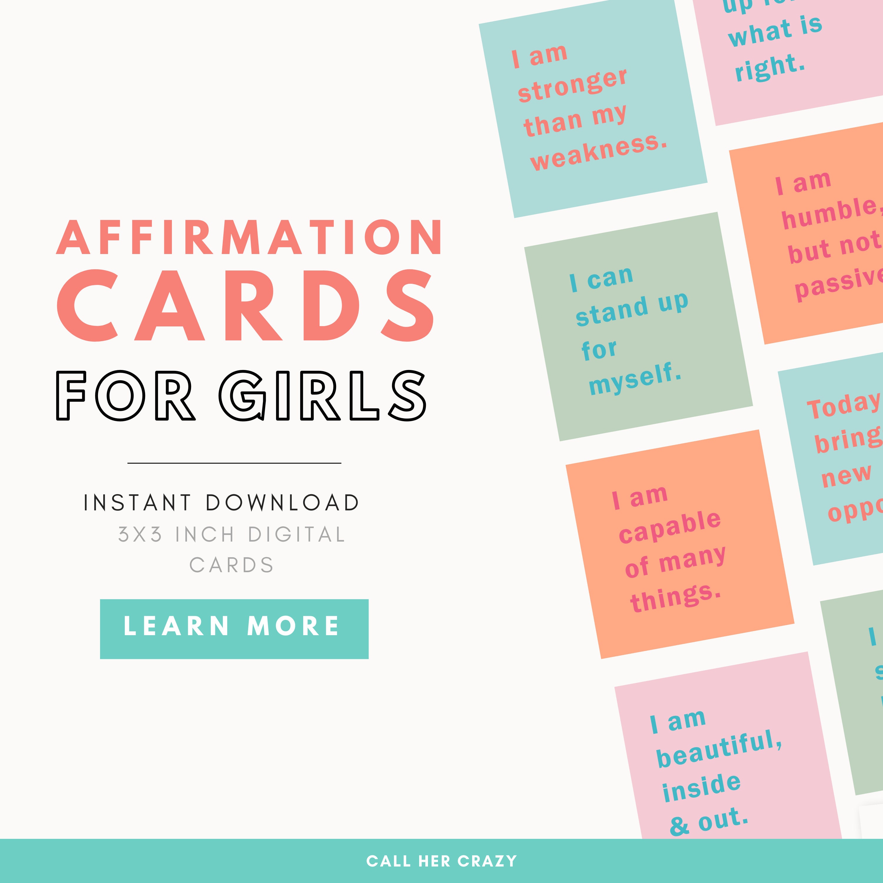 Teen Girls Positive Affirmation Cards / Set of 24 Printable Cards ...