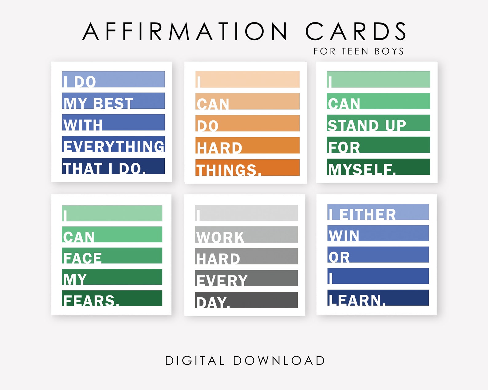 Boys Positive Affirmation Cards / Set of 24 Printable Cards / Digital ...