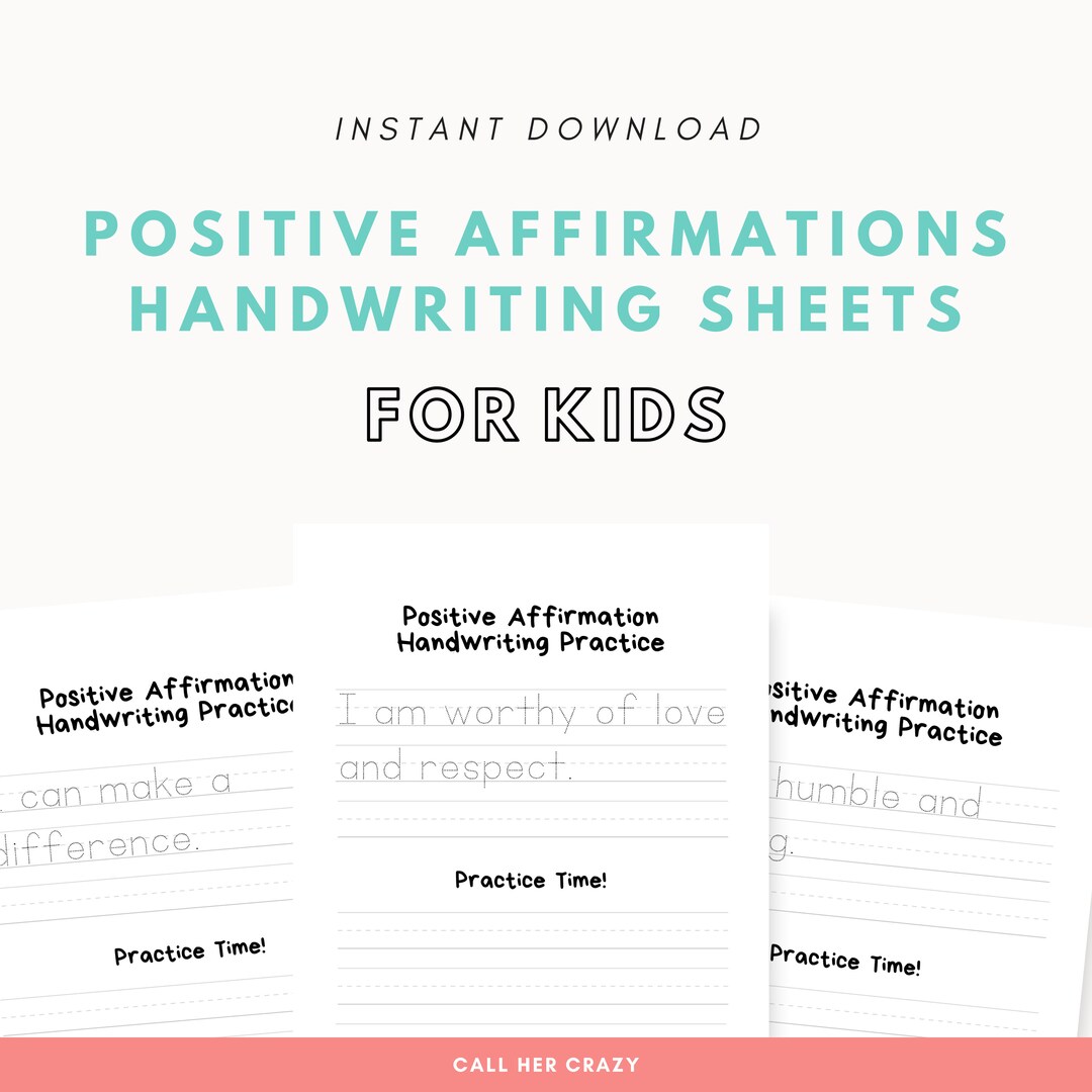 Positive Affirmations Practice Handwriting Sheets / DIGITAL DOWNLOAD ...