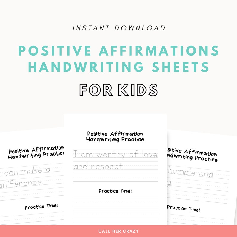 Positive Affirmations Practice Handwriting Sheets / DIGITAL DOWNLOAD ...