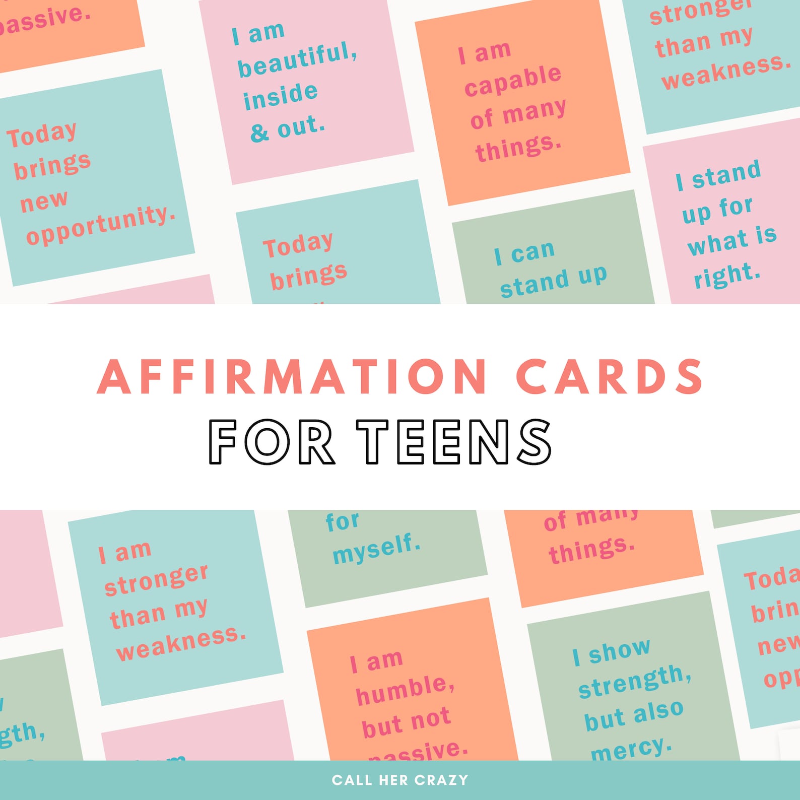 Teen Girls Positive Affirmation Cards / Set of 24 Printable Cards ...