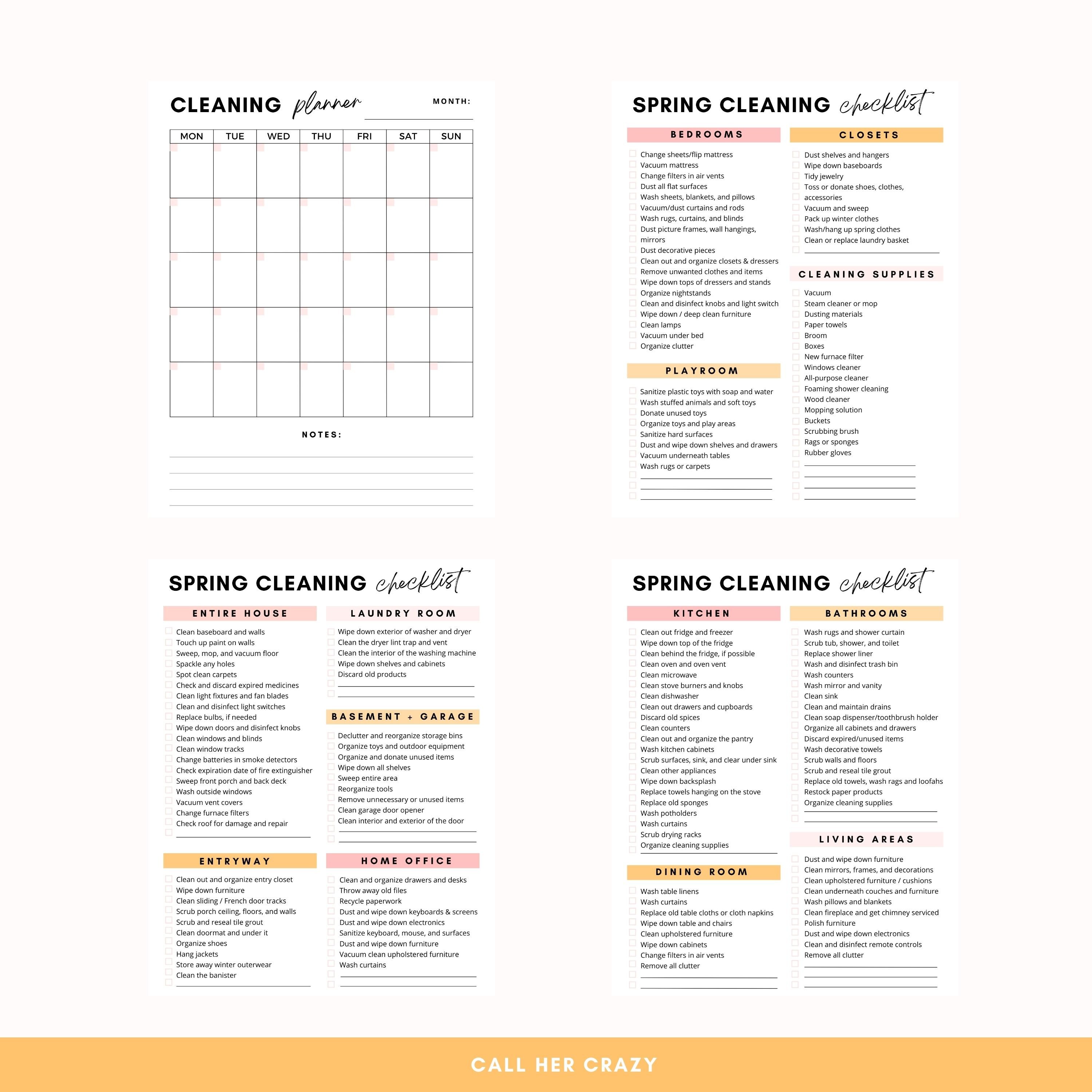 EDITABLE Cleaning Checklist, ADHD Cleaning Planner, Spring Cleaning ...