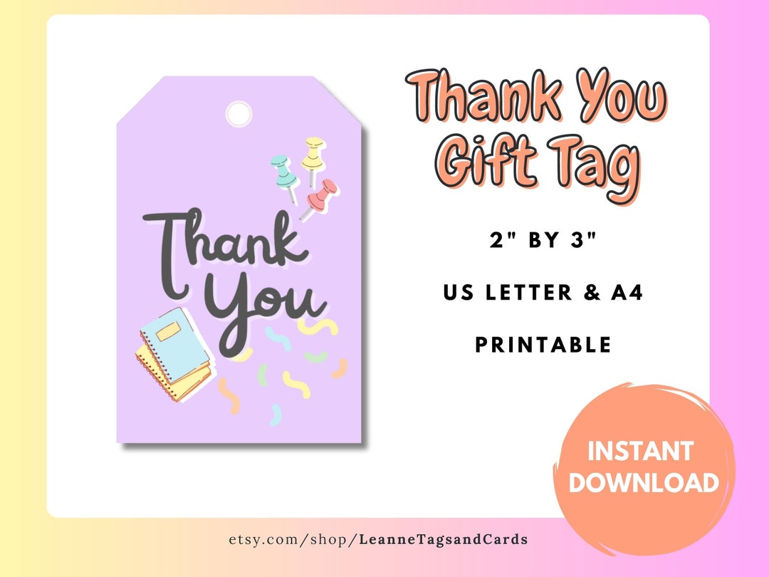 Printable Purple Notebook Thank You Tag in Pastel, End of School Tags ...