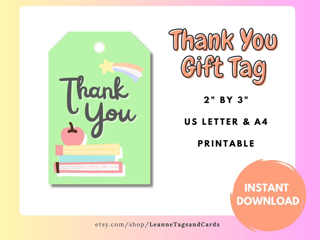 Printable Green Apple Thank You Tag in Pastel, End of School Tags ...