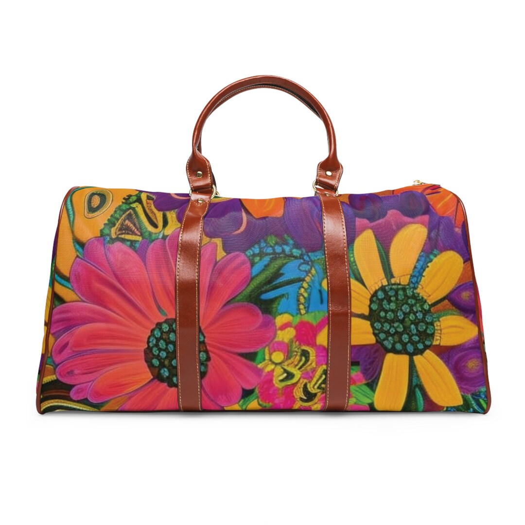 Groovy Flowers Floral Botanical Print Travel Bag, Duffle Bag Women ...