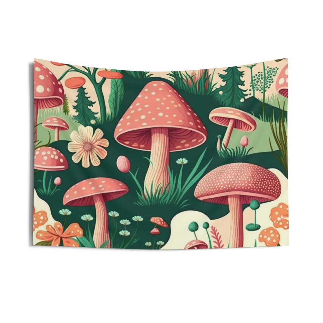 Mushroom Wall Tapestries, Cottage Core, Trippy Psychedelic Pink ...