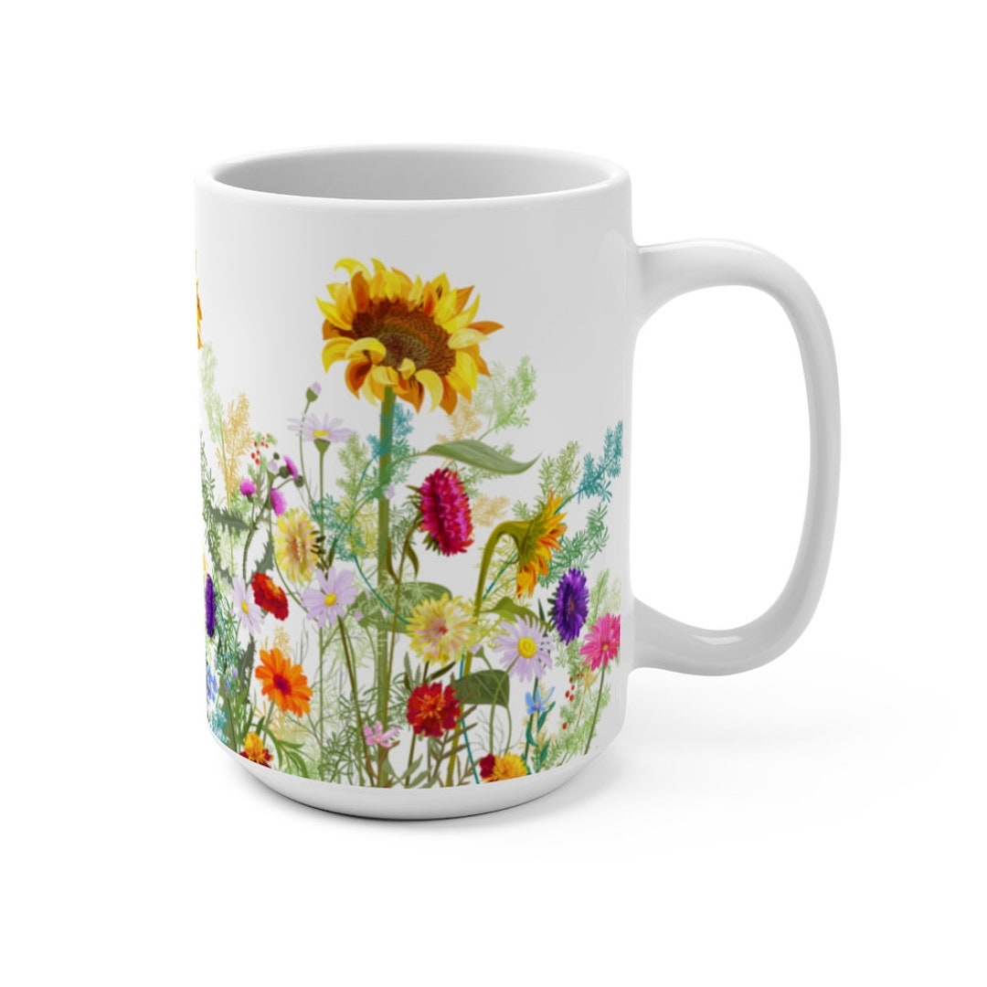 Sunflower Mug 15oz, Floral Coffee Mug, Wildflower Mug, Sunflower Tea ...