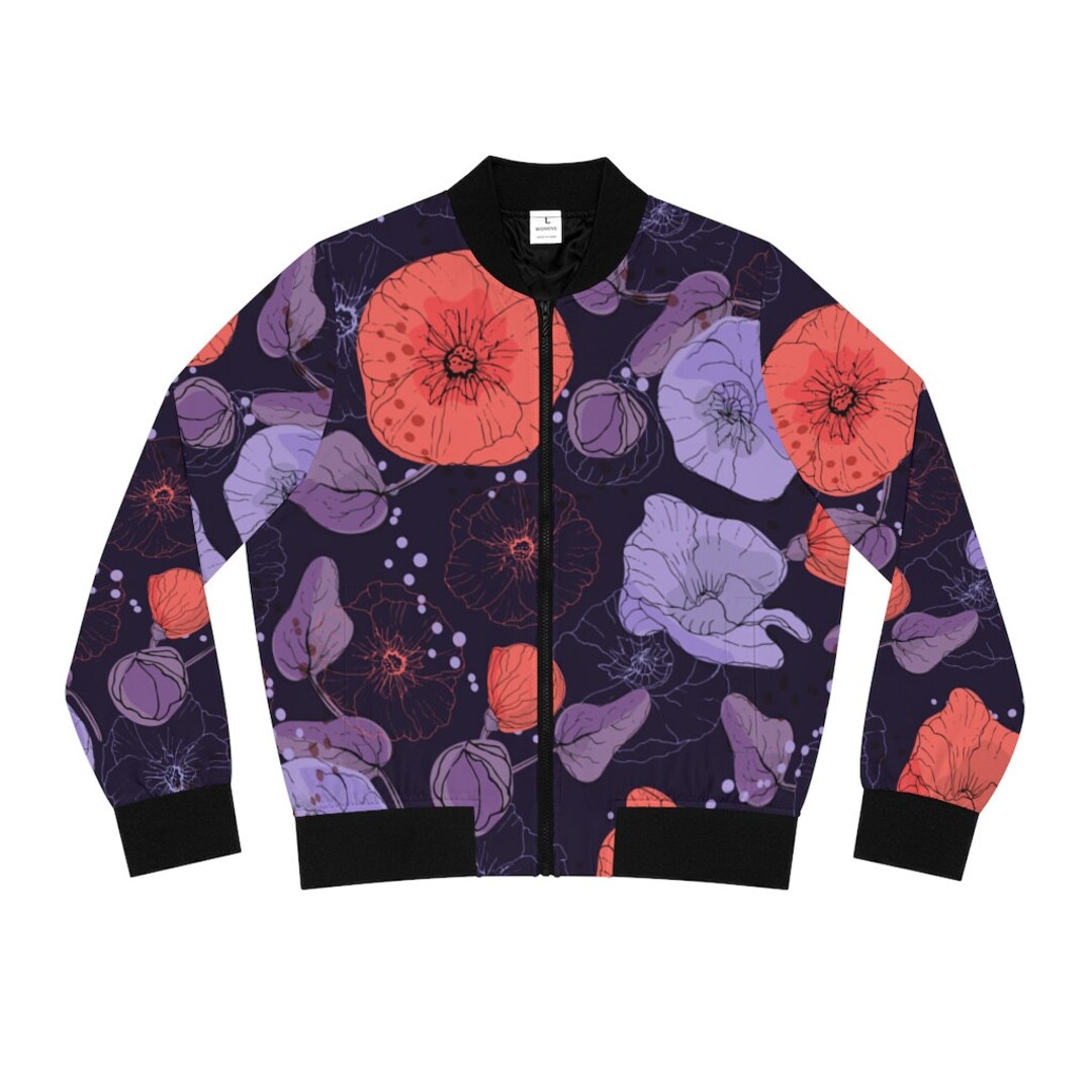 Floral Botanical Bomber Jacket Women, All Over Print Jacket, Botanical ...