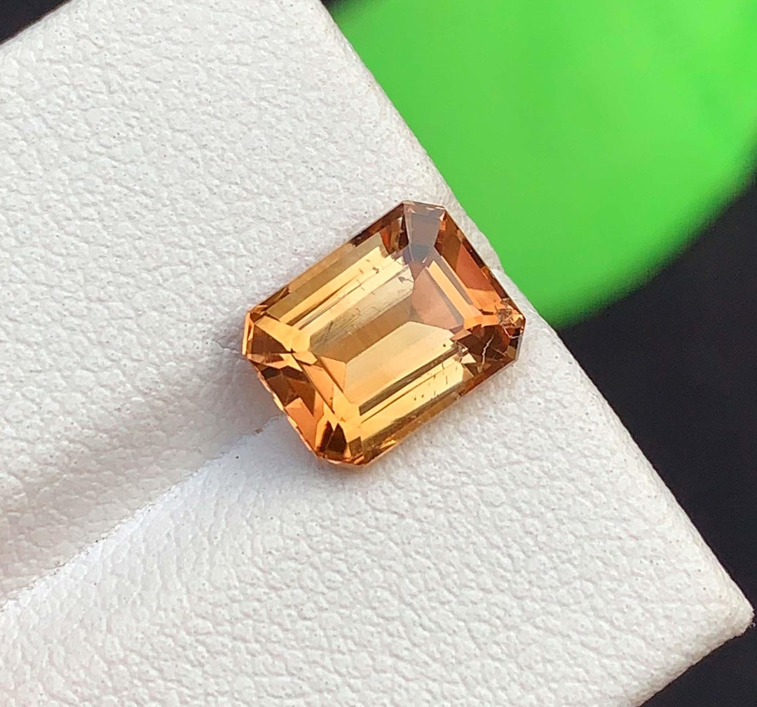 Natural Imperial Topaz Gemstone, Golden Color Faceted Emerald Cut for ...