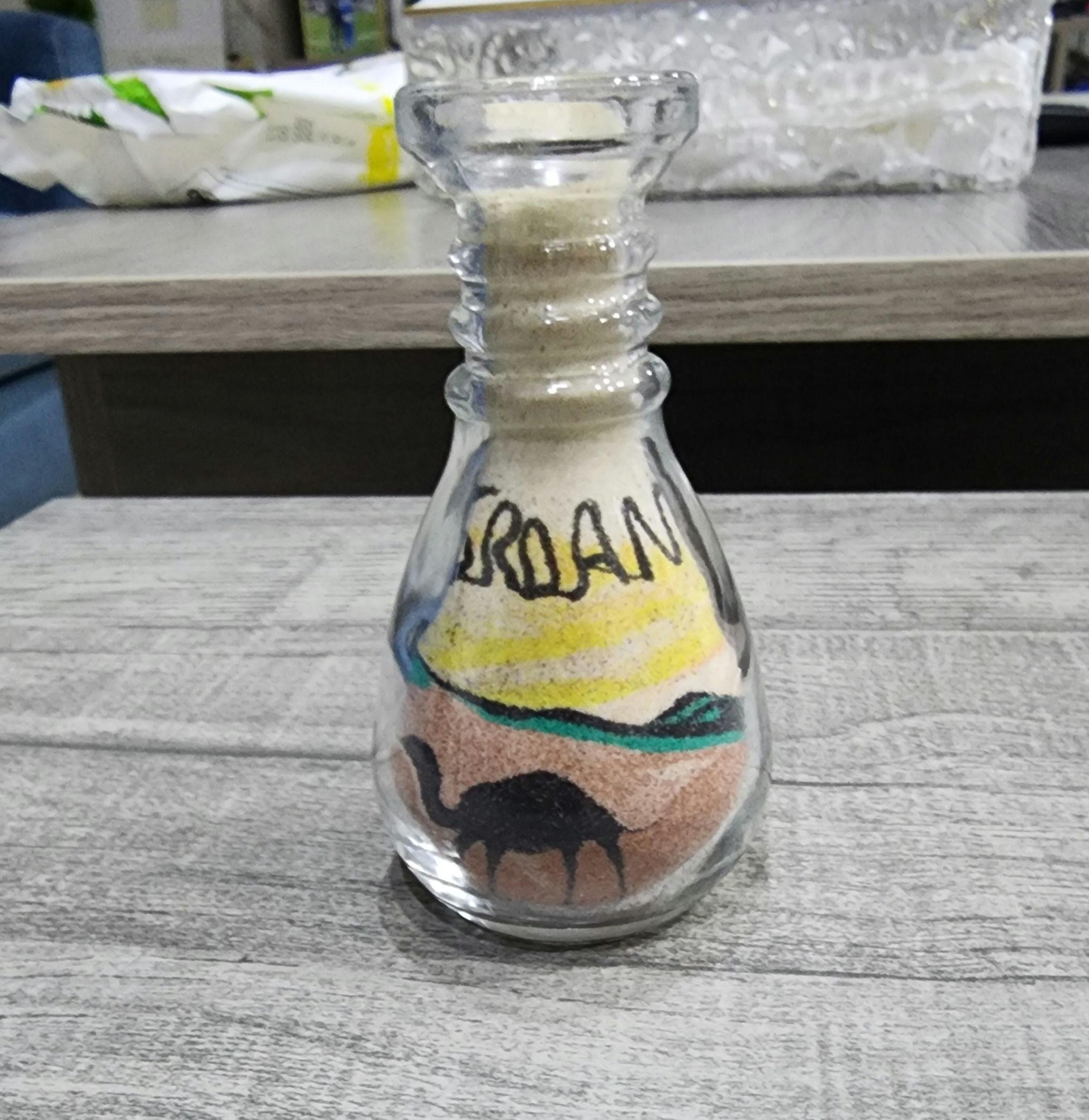 Jordan Colored Sand Art in Antique Glass Bottle Desert Camel Design ...