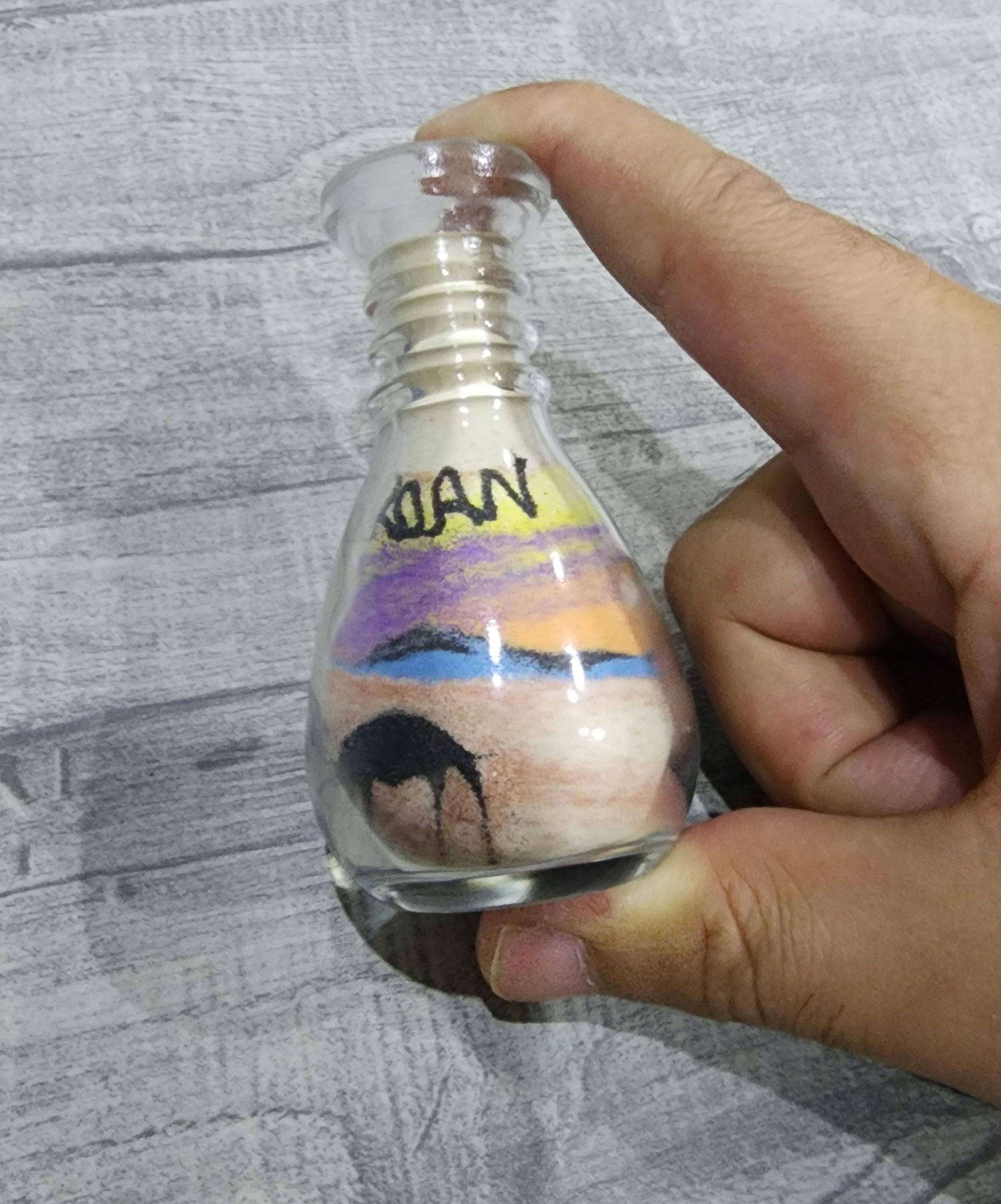Jordan Colored Sand Art in Antique Glass Bottle Desert Camel Design ...