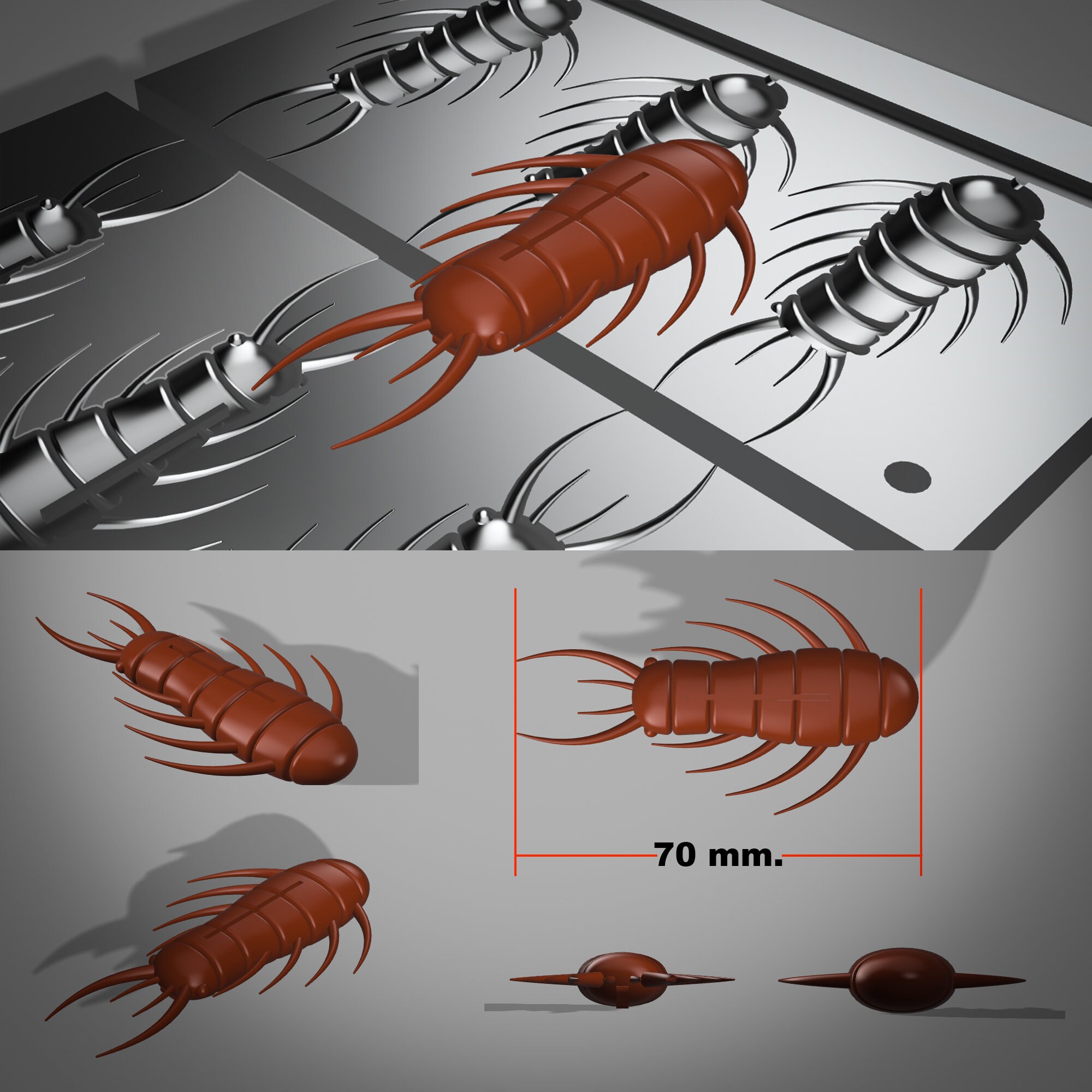 Digital File: W Bug Mold Fishing Lure Softbait Mold 3D STL, STEP File ...