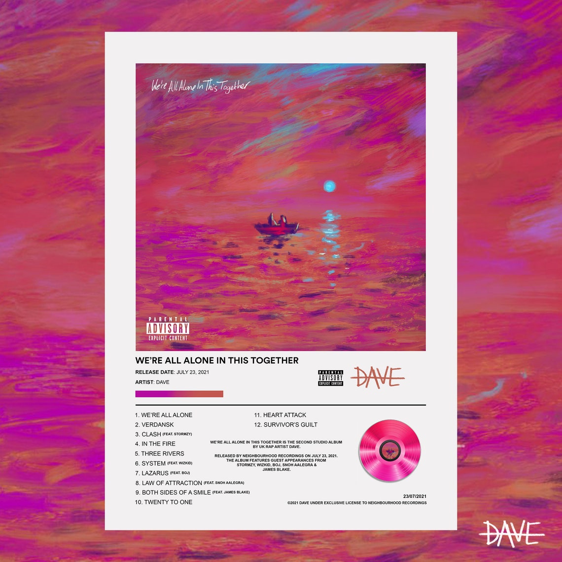 DAVE We're All Alone In This Together Album Poster | Etsy