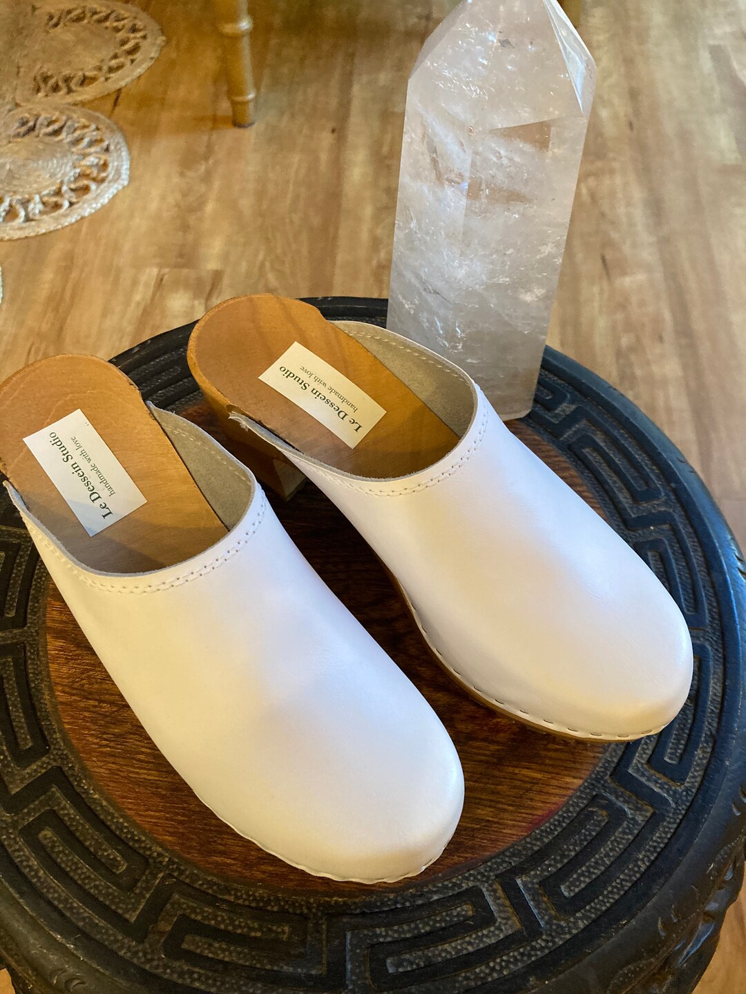 White Handmade Leather Clogs - Etsy
