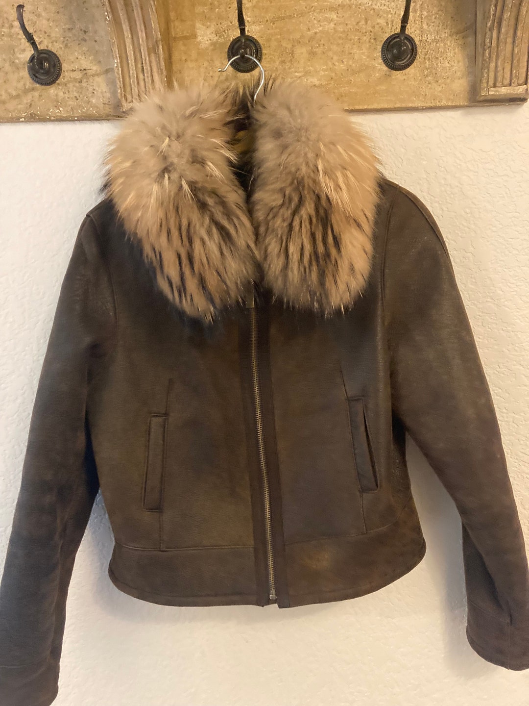 Genuine Shearling Jacket With Fur Collar - Vintage - Etsy