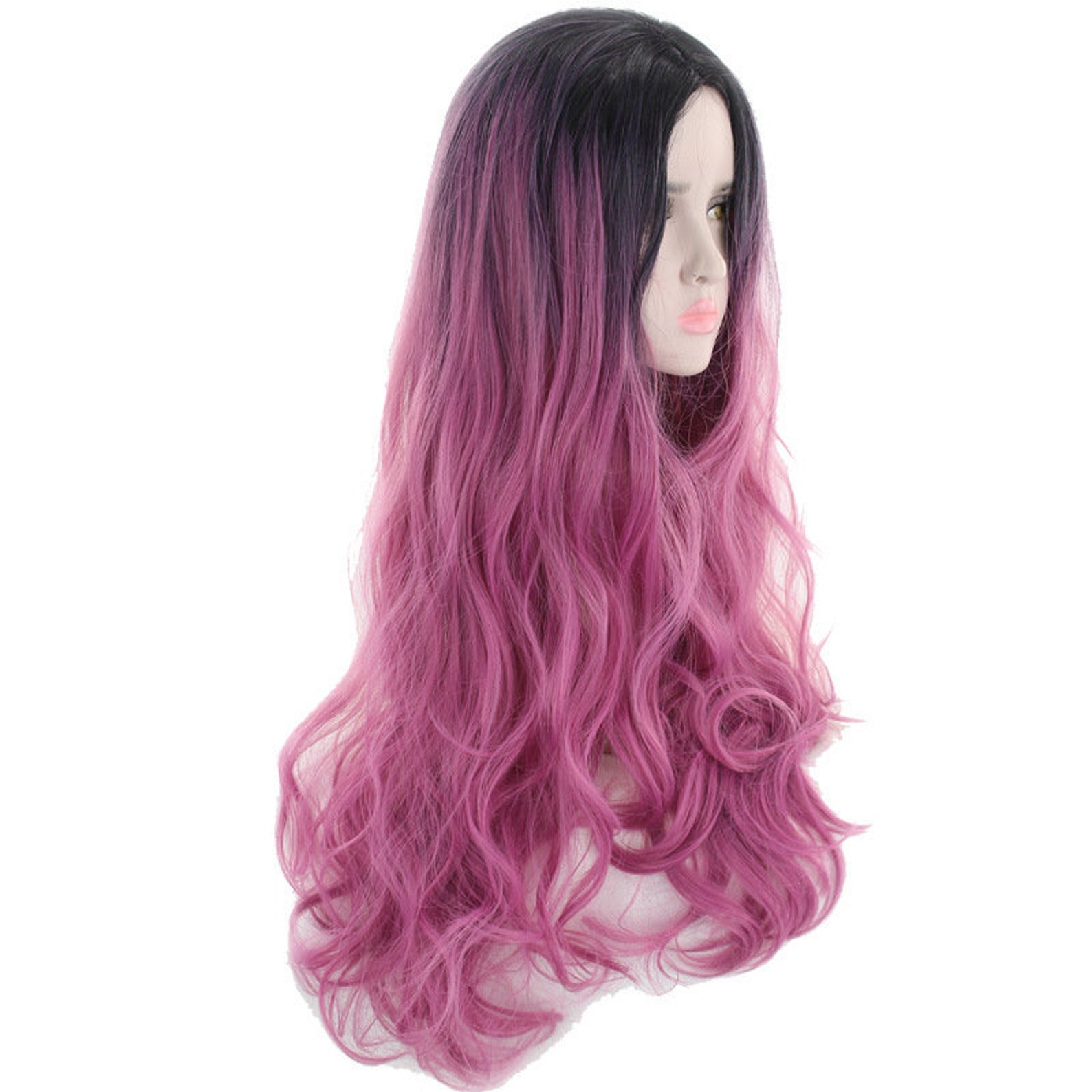 Peluca larga roja larga peluca roja oscura, raíces negras Ombre a rojo ...