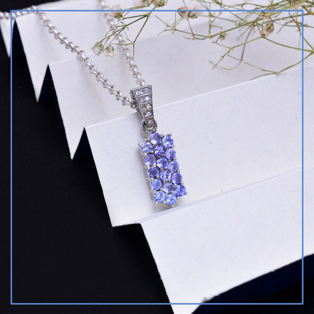 AAA Natürlicher Tansanit Vertikaler Langer Anhänger 925 Sterling Silber ...