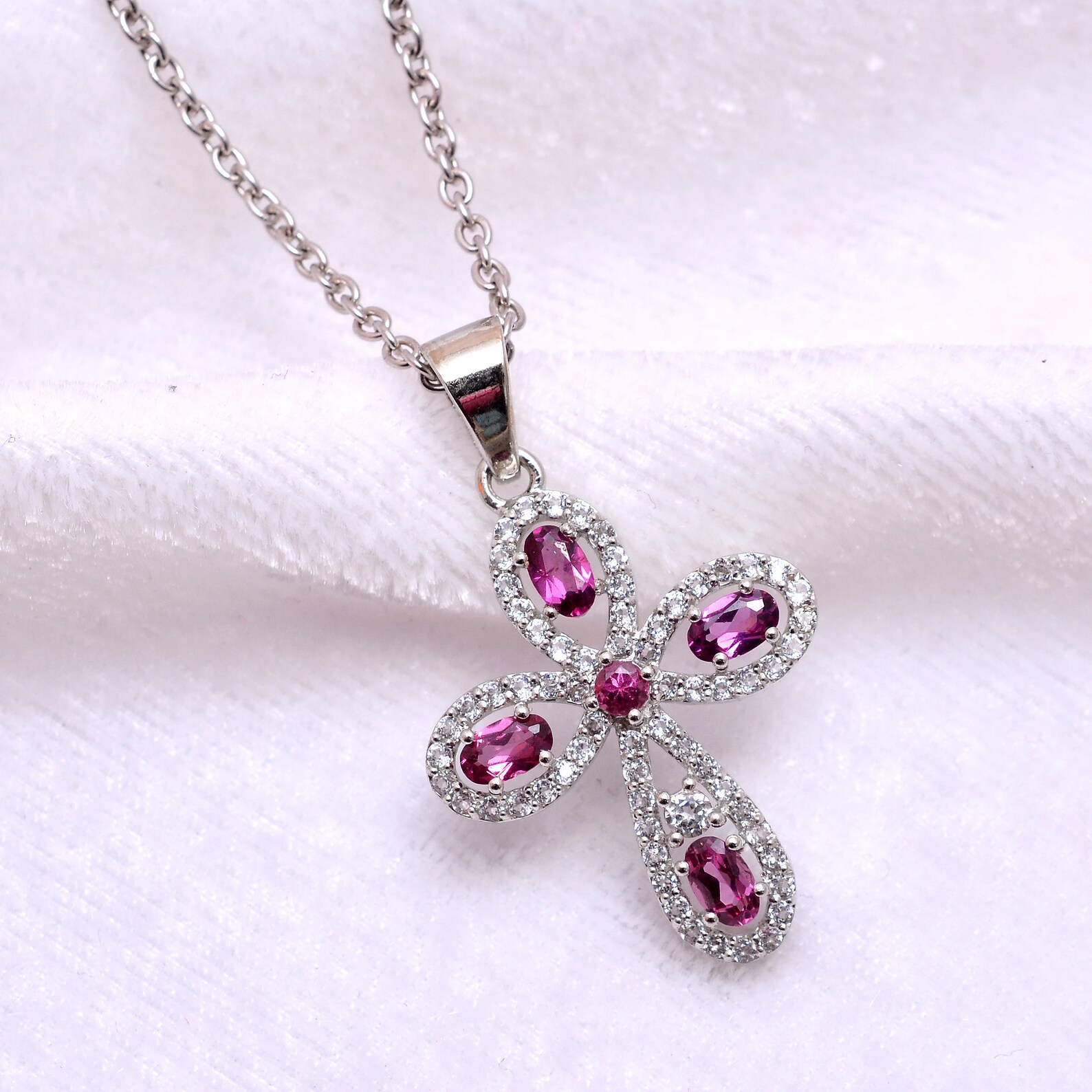 Sterling Silver Natural Rhodolite Cross Pendant AAA | Etsy