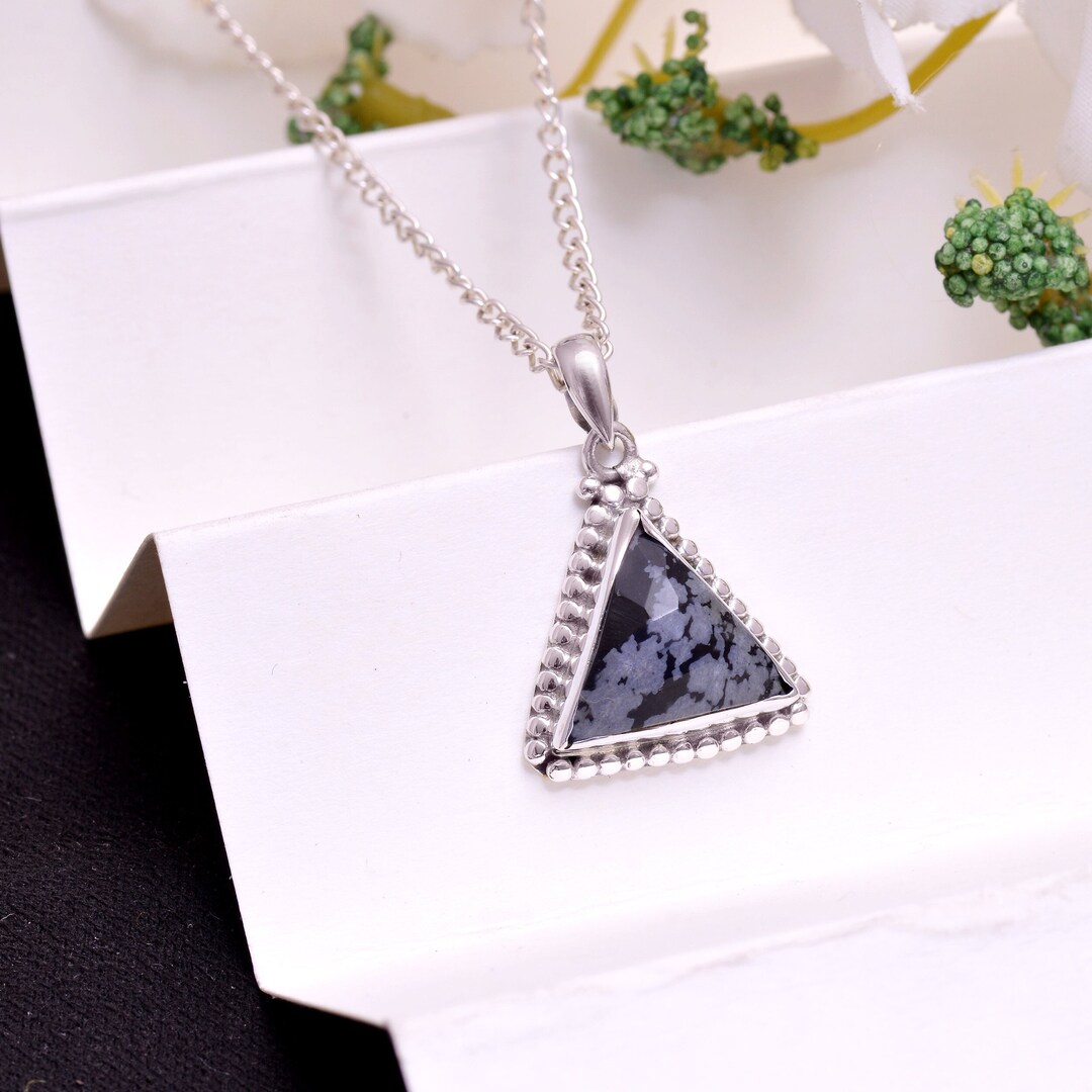 Snowflake Obsidian Trillian Pendant ~ Sterling Silver Necklace ~ Black ...