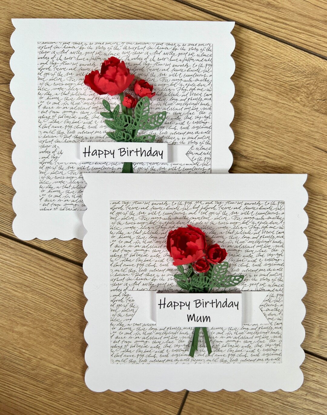 3D Red Peonies Birthday Card: Handmade Floral Card for Mum - Etsy