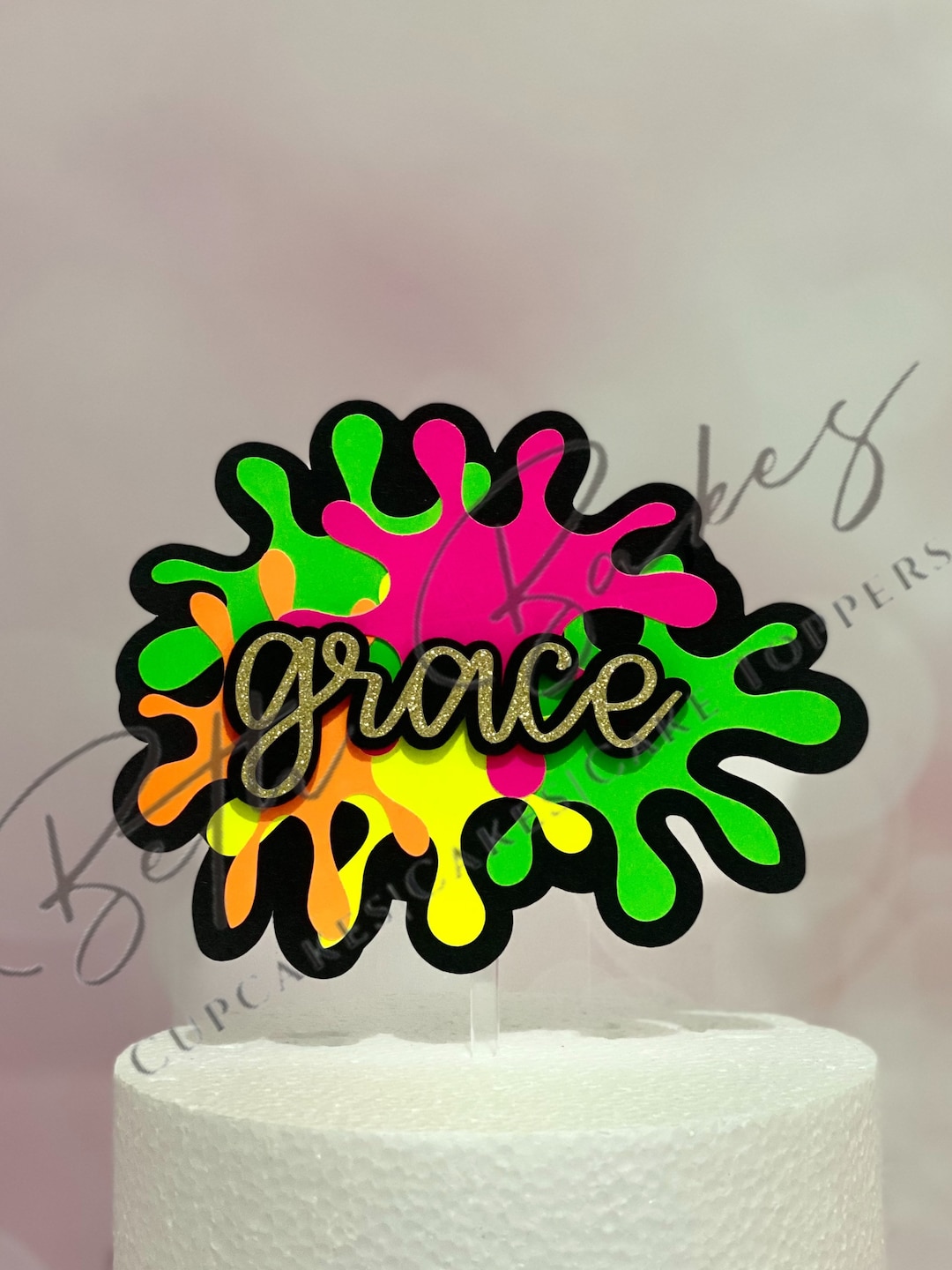 Personalised Neon Paint Splatter Cake Topper - Etsy